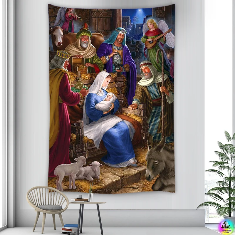 Christmas Tapestry Nativity Scene Wall Hanging Jesus Angel Easter Wall ...