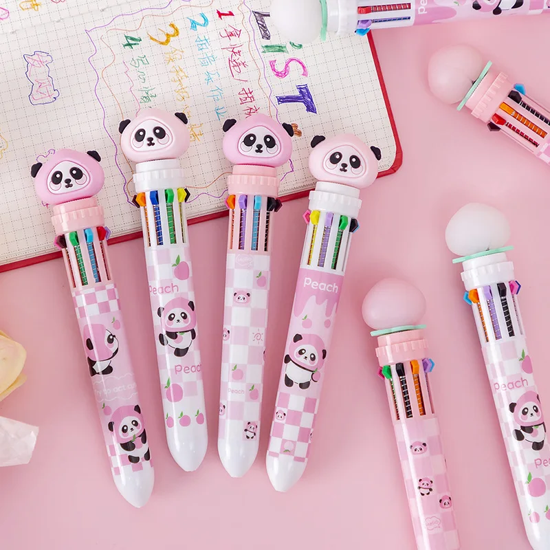 10 Colors Kawaii Switchable Color Ballpoint Pens Cartoon Panda Writing ...