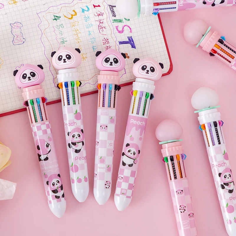 10 Colors Kawaii Switchable Color Ballpoint Pens Cartoon Panda Writing ...