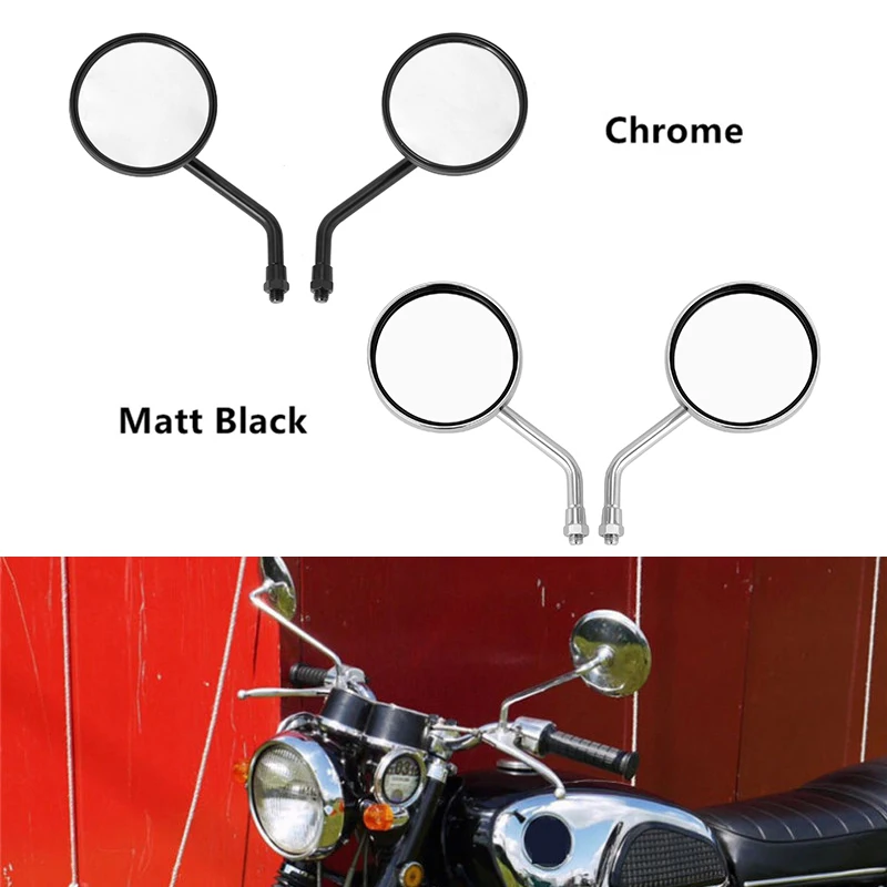 2pcs Pair 8mm 10mm Motorcycle Rearview Side Mirrors Convex Chrome Black