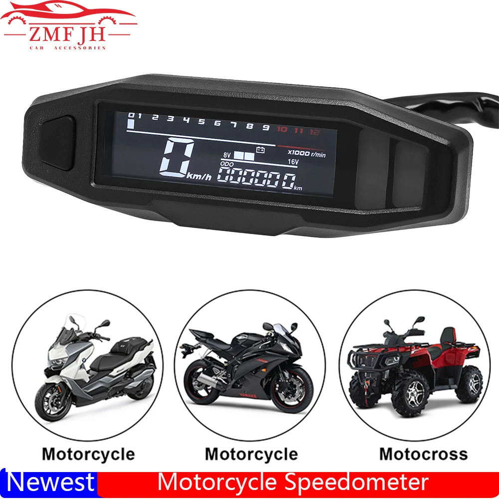 Mini Universal LCD Digital Motorcycle Meter Speedometer Odometer RPM ...