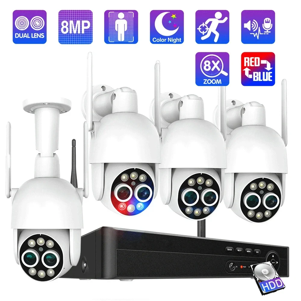 Techage-8CH-PTZ-8MP-Wireless-Security-Surveillance-System-Dual-Lens-8X ...