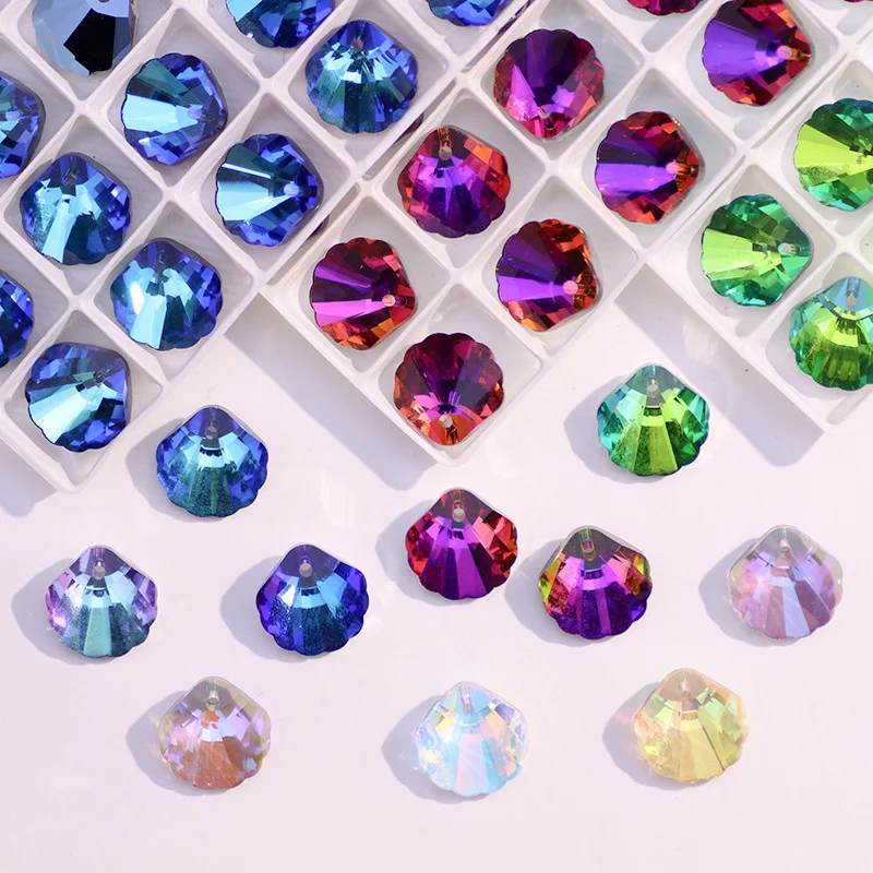 New-Fashion-Scallop-Sea-Shell-Crystal-Pointback-Small-Pendants-Hole ...
