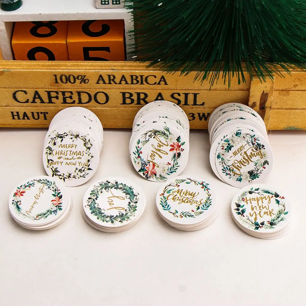 100PCS-Round-Kraft-Tags-Merry-Christmas-Labels-Gift-Wrapping-Paper-Hang ...