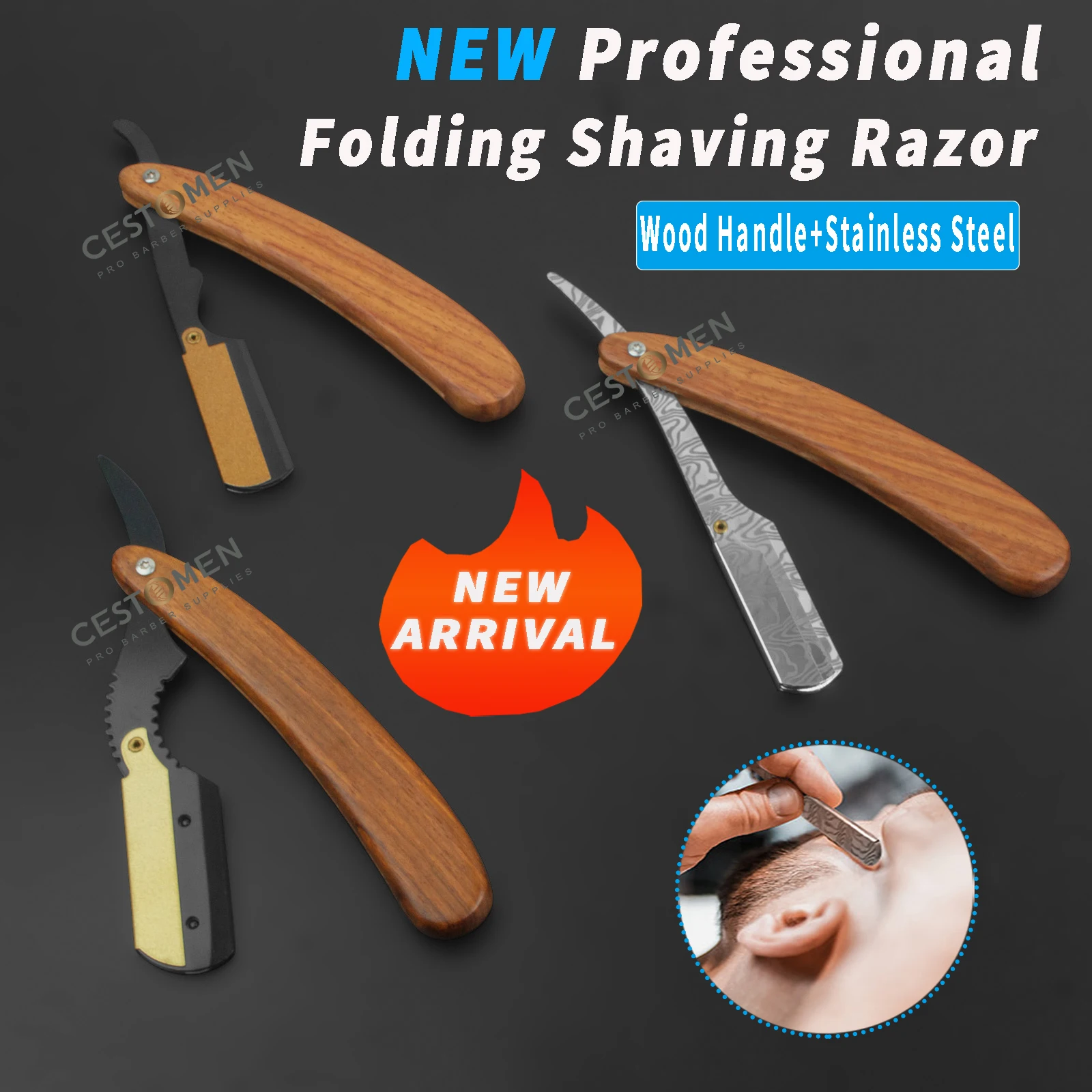 Vintage-Folding-Razors-Wood-Handle-Shaving-Beard-Knife-Holder-Stainless ...