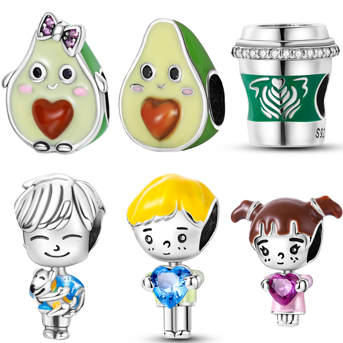 925 Sterling Silver Avocado Boy Girl Tea Cup Charm bead Fit Original ...