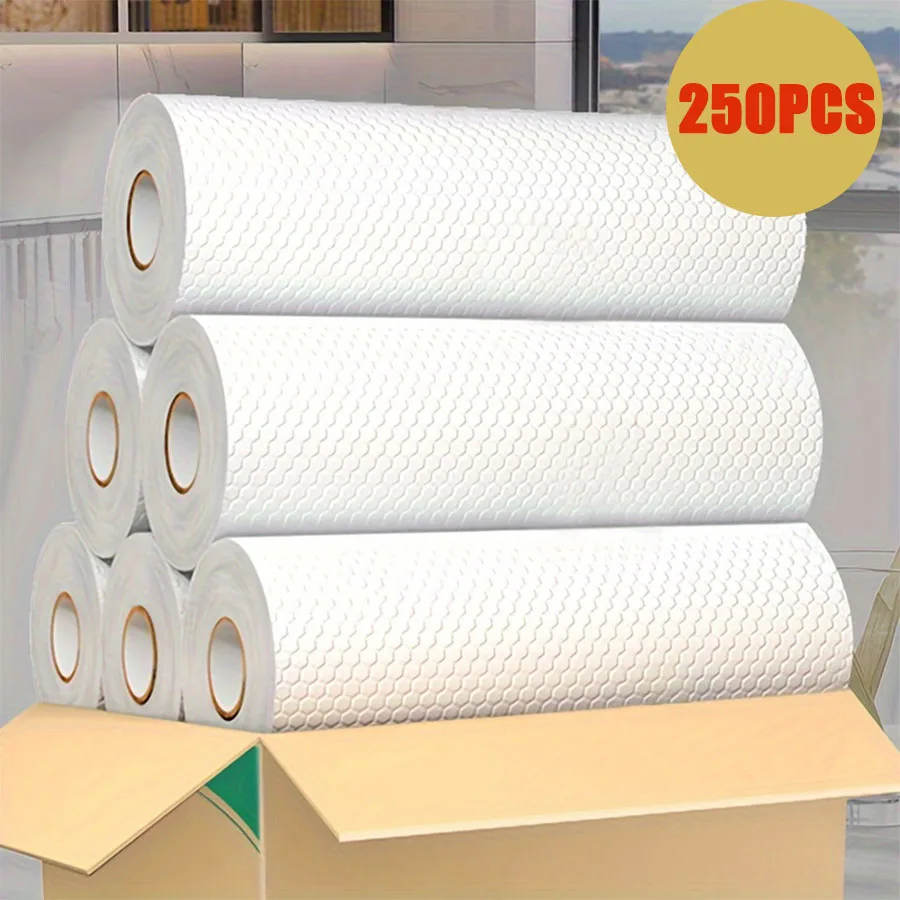 5 Rolls/250 Sheets Disposable Kitchen Paper Lazy Rags Absorb Water and ...