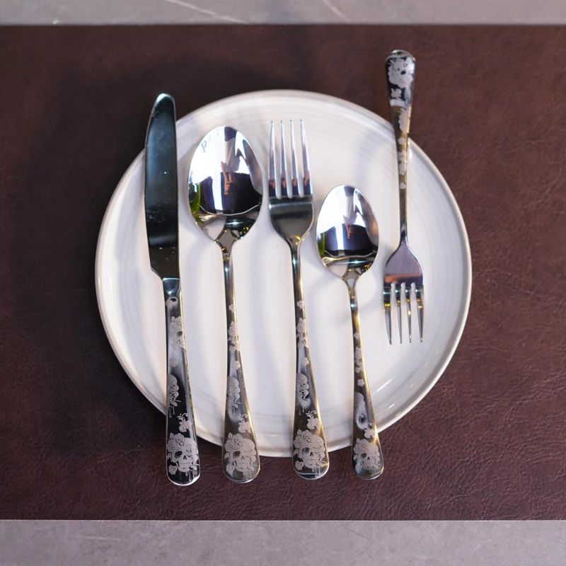 Carved-Rose-Skull-Stainless-Steel-Cutlery-Set-Knife-Fork-Spoon ...