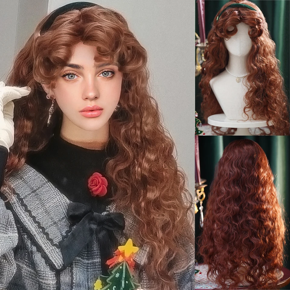 Synthetic-Long-Wavy-Curly-Lolita-Wig-with-Bangs-Girl-Cute-reddish-brown ...
