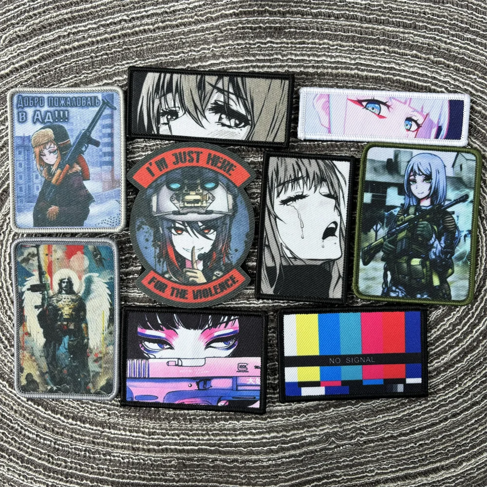 Girl Anime Patch Eyes Cartoon Stickers Appliques for Clothing Military ...