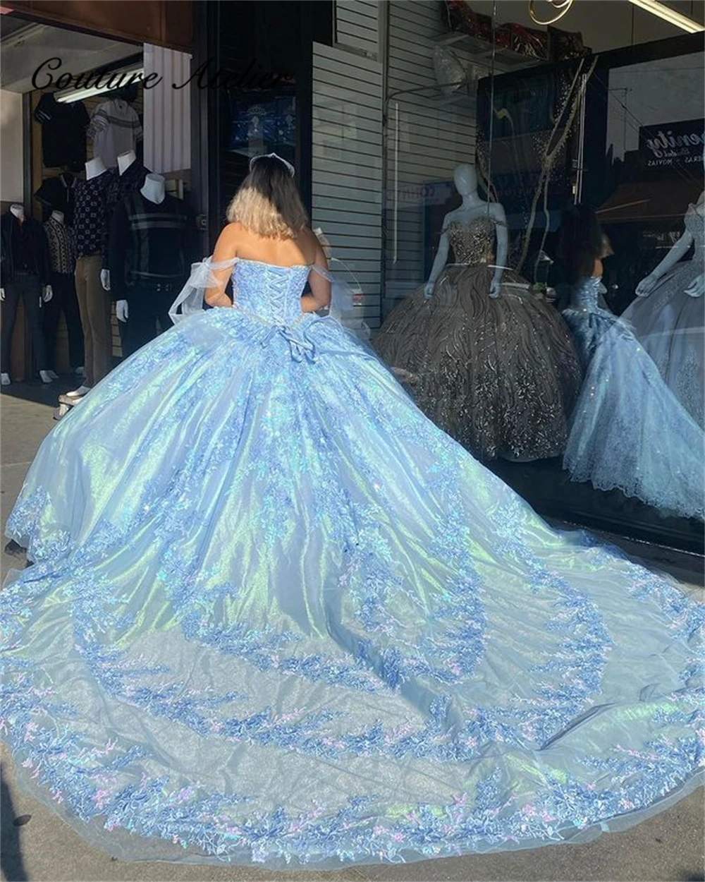 Sparkly Light Blue Quinceanera Dresses Ball Gown Party Dress Lace Up ...