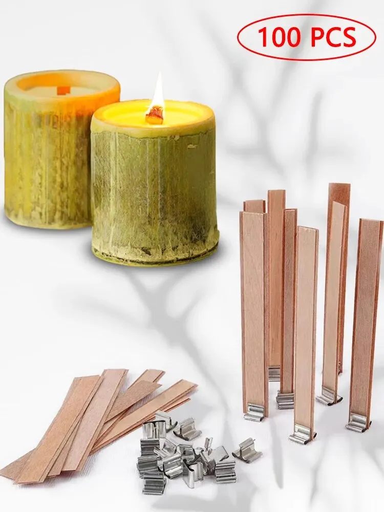100Pcs-Wooden-Candle-Wicks-Core-Natural-Wood-Wick-With-Iron-Stand-DIY ...