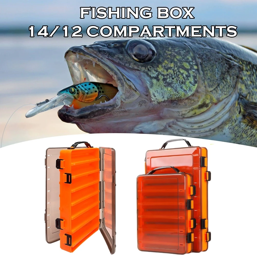 Double Sided Fishing Tackle Box 12/14 Cells Storage Case Fake Baits ...