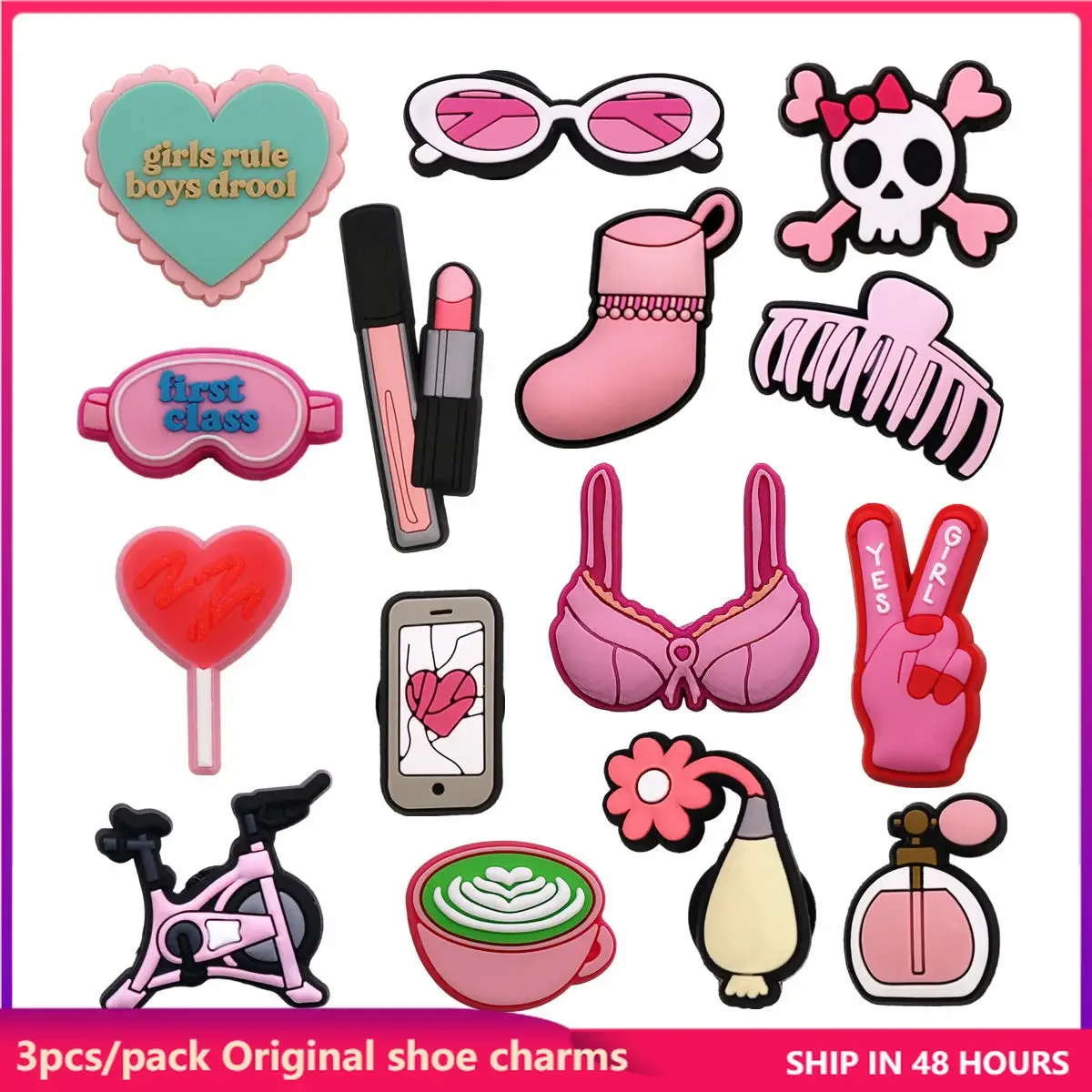 3pack-Original-Pink-Style-PVC-Shoe-Charms-Decorations-Cute-Bra-Sock ...
