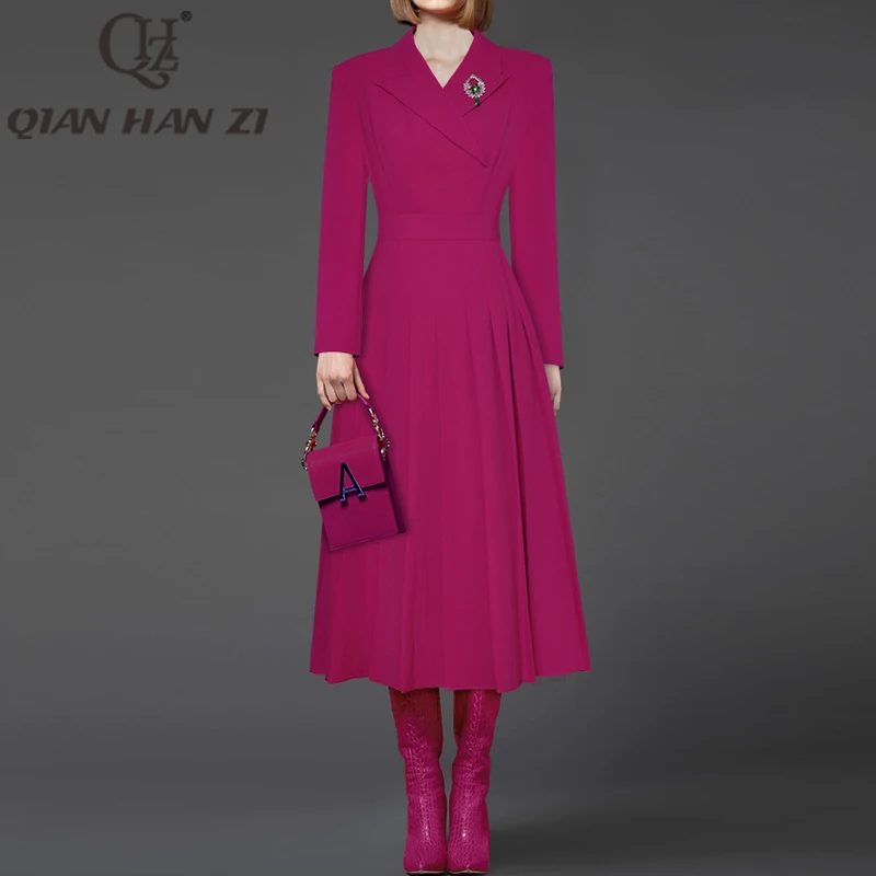 Qian-Han-Zi-Designer-fashion-Vintage-dress-Women-s-long-sleeves-Lapel ...