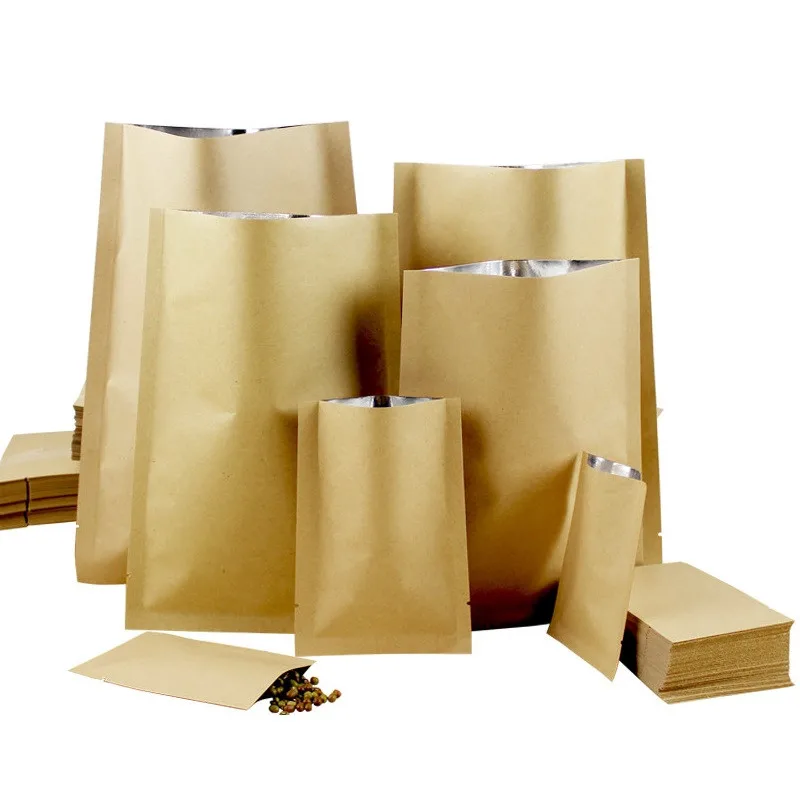 100PCS Open Top Kraft Paper Ziplock Bag Heat Sealing Foil Inside Ground ...