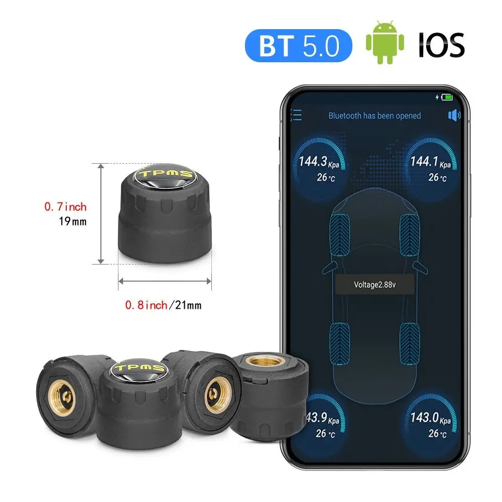 Bluetooth 5.0 TPMS Car Tire Pressure Monitoring System with 4 Sensors for iOS Android Phone APP ...