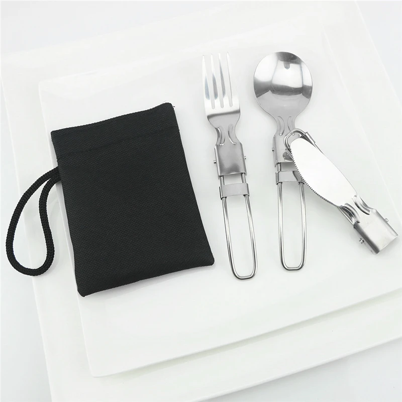 Portable-Dinnerware-Set-Stainless-Steel-Foldable-Spoon-Fork-Knife-With ...