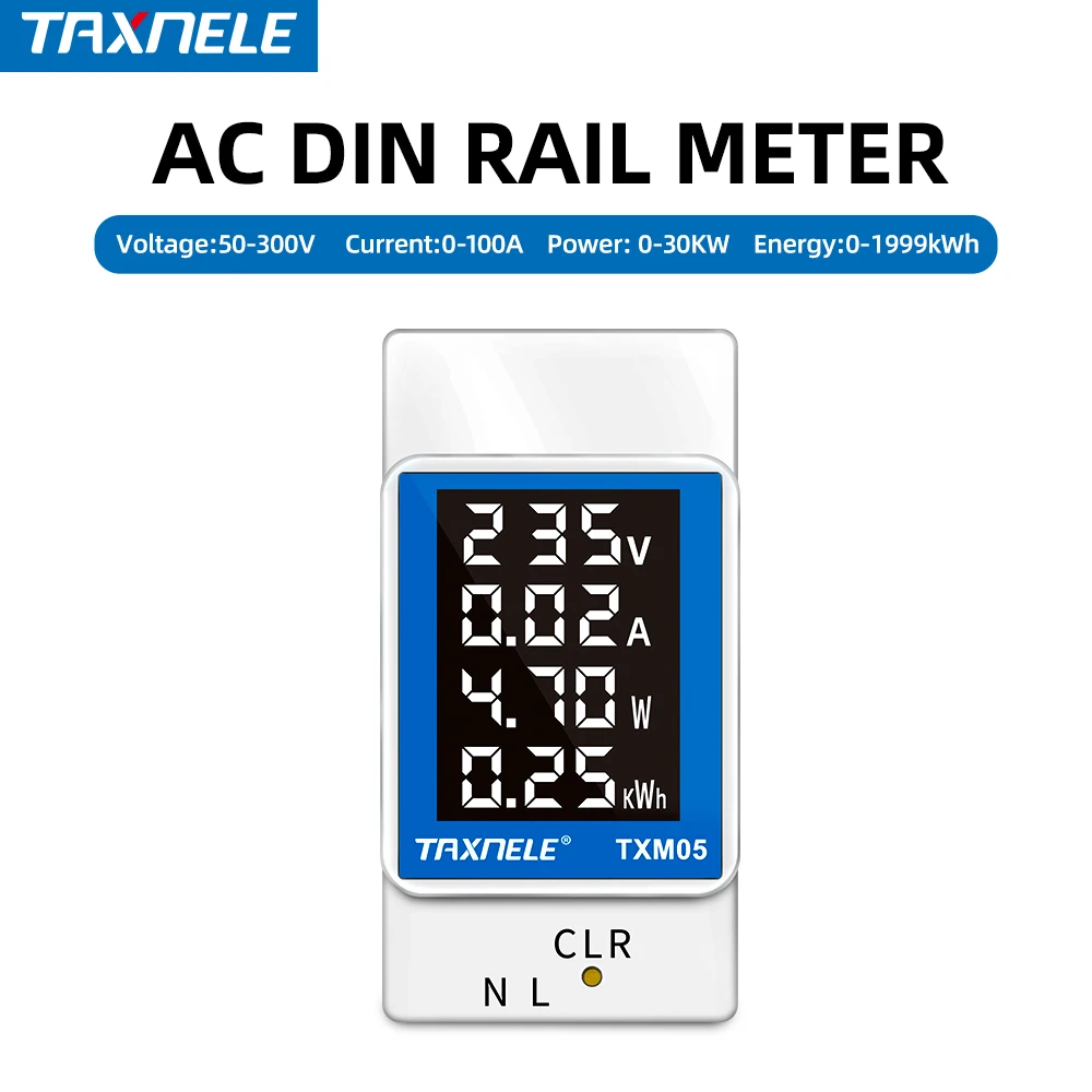 4IN1 Din Rail AC Monitor 110V 220V 100A Voltage Current Watt KWH Power ...
