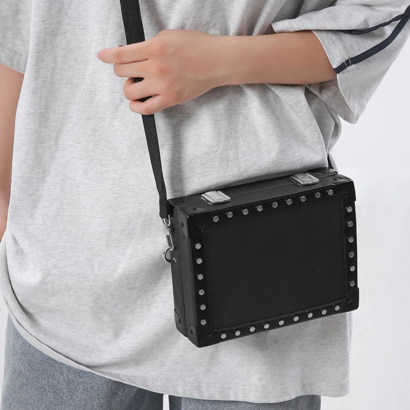 Minimalist Men's Hard Shell Box Shoulder Bag Fashionable Rivet Male ...