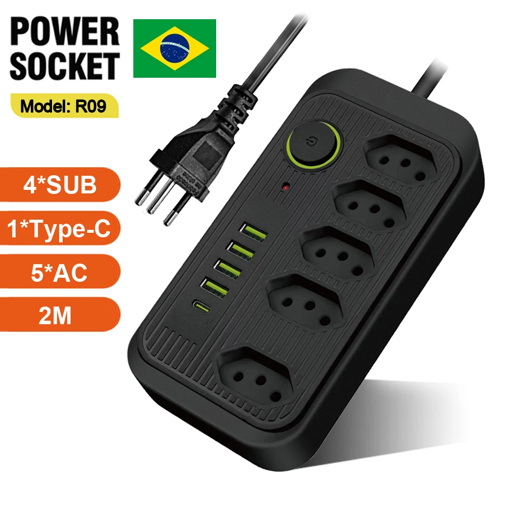 Brasil Plug Tomada Power Strip com USB Tipo C, Cabo de Extensão, Smart ...