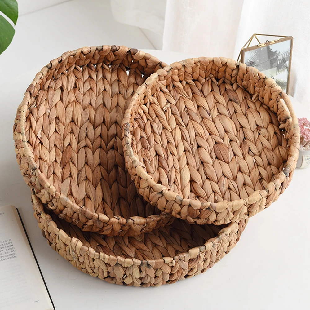 28-33-37cm-Round-Basket-Tray-with-Handle-Natural-Woven-Fruit-Vegetable ...