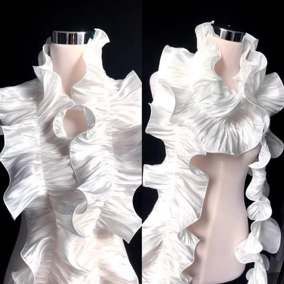 1Yard Ruffle Lace Edge Trim Shiny Satin Pleated Ribbon Fabric Edge Hem ...