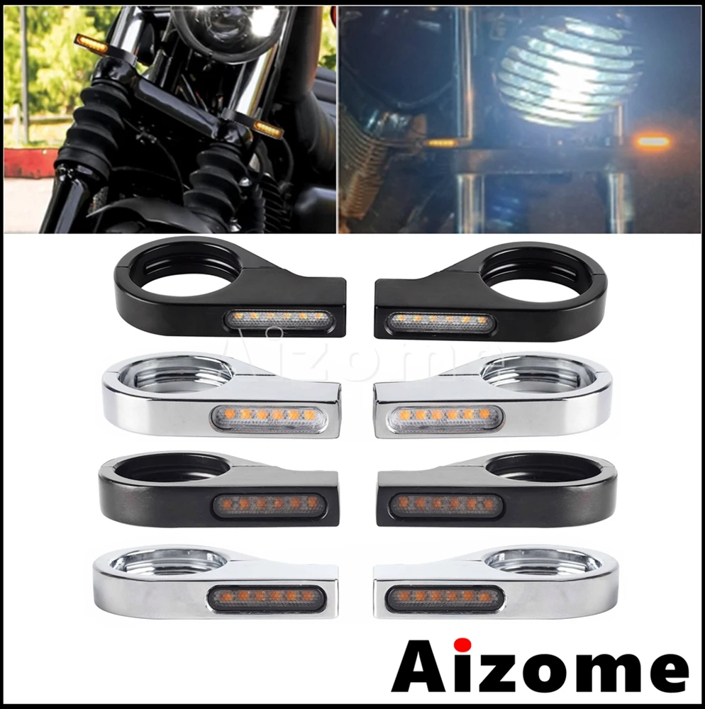 Unviersal Motorcycle 41mm Front Fork LED Turn Signals Amber Flasher ...