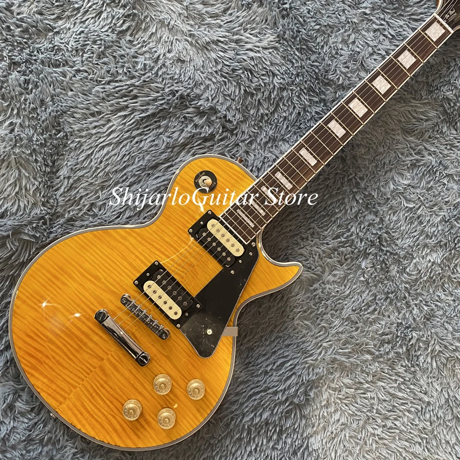 Custom LP electric guitar, mahogany body, orange tiger flame finish ...