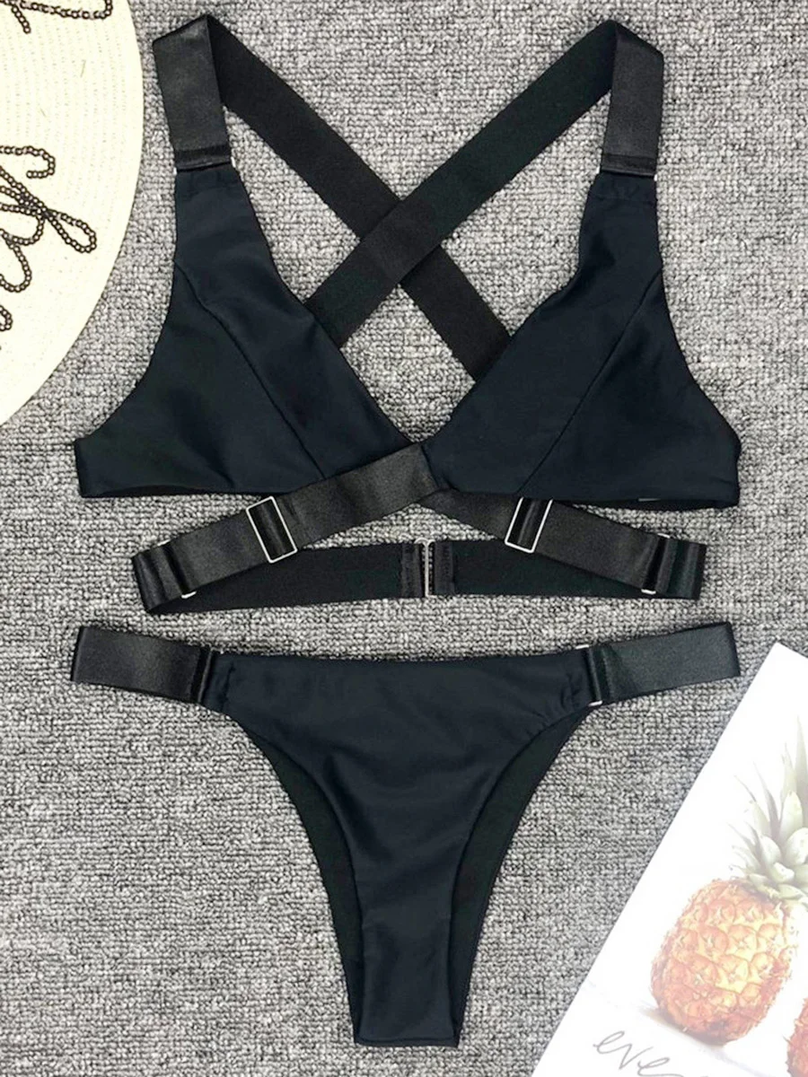 Sexy Adjust Buckle Bandage Vevlet Bikini 2023 Women Swimsuit Female ...