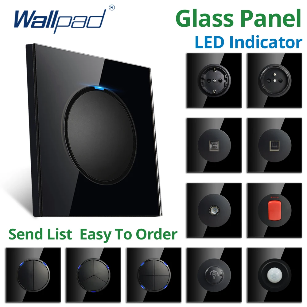 Wallpad-Push-Button-Wall-Light-Switch-Blue-LED-Indicator-Socket-Black ...