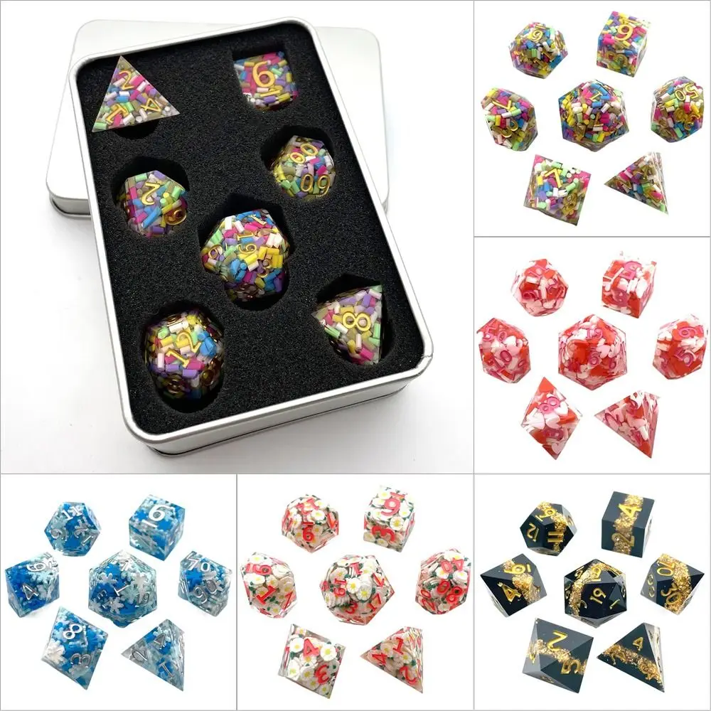 7Pcs-Set-Polyhedral-DND-Dice-with-Box-Liquid-Core-Dice-Set-Resin-D6-D20 ...