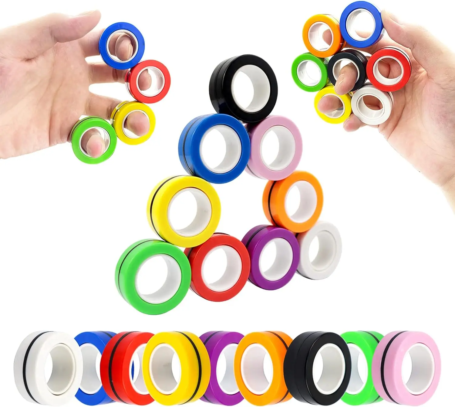 Magnetic Ring Fidget Spinner Toys Pack Colorful Fingers Magnet Rings ...