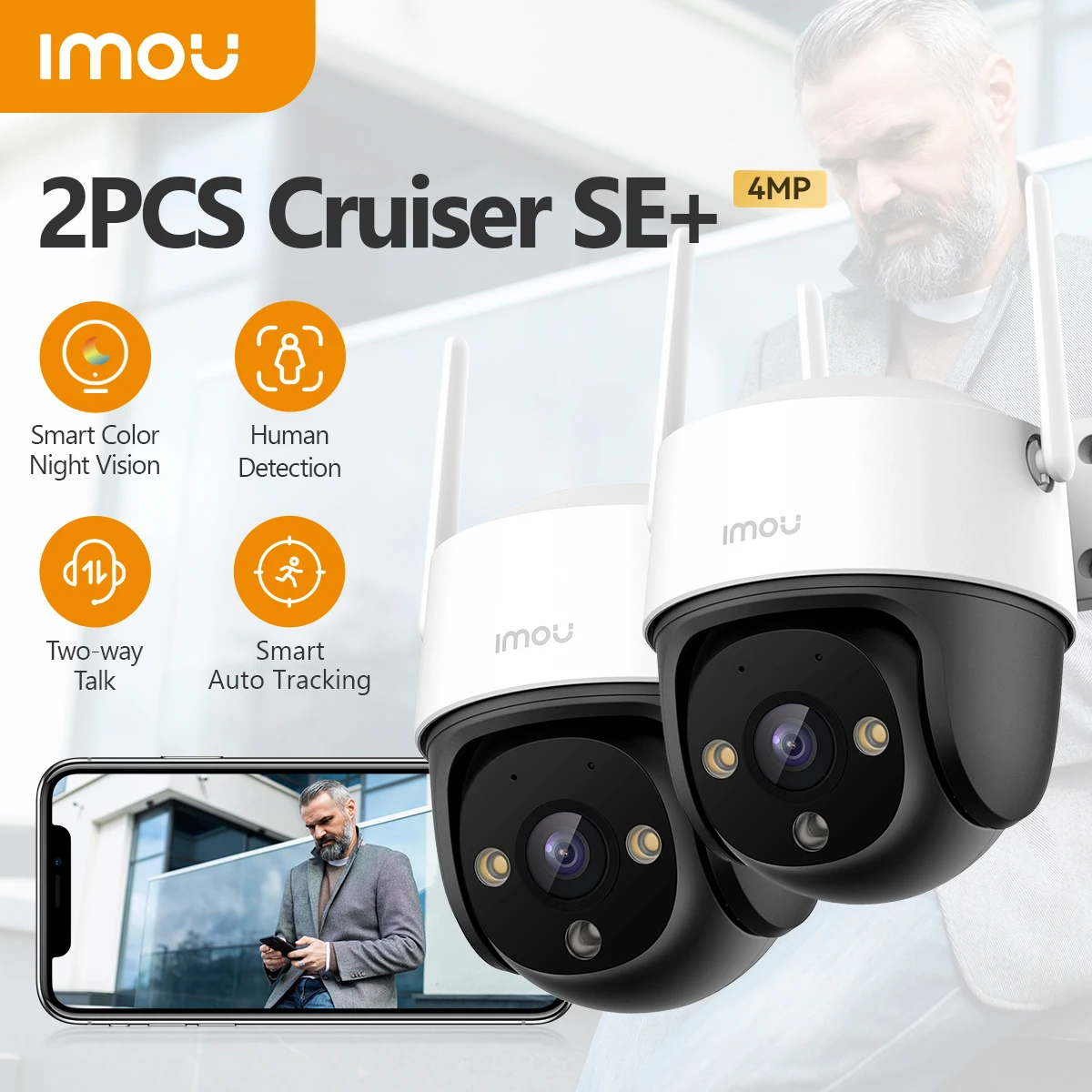 2PCS-IMOU-Cruiser-SE-4MP-Wi-Fi-Camera-Smart-Color-Night-Vision-IP66 ...