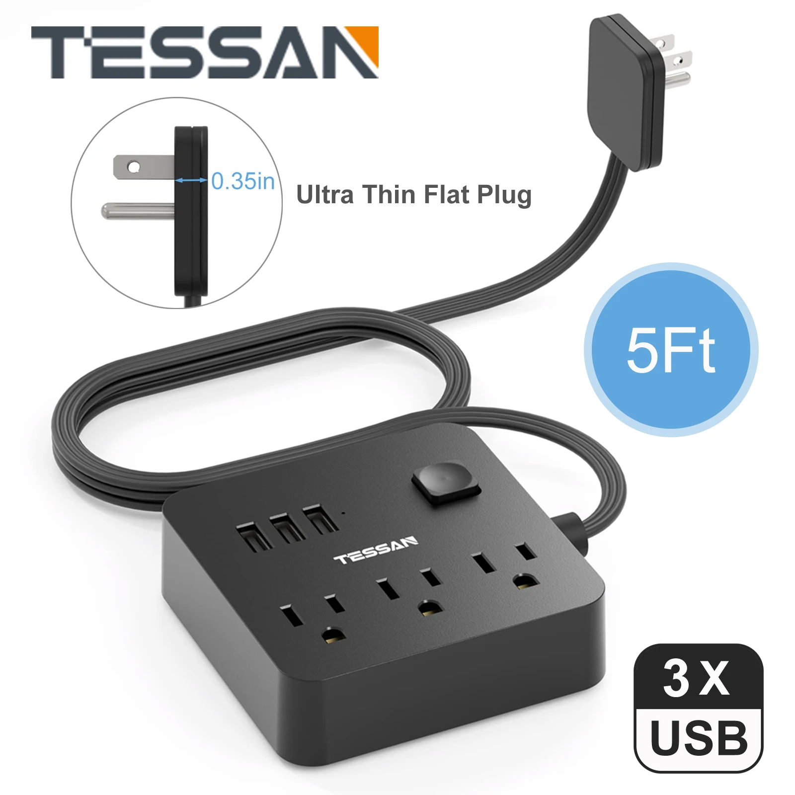 TESSAN-Ultra-Thin-Extension-Cord-with-3-AC-Outlets-3-USB-Ports-6-in-1 ...