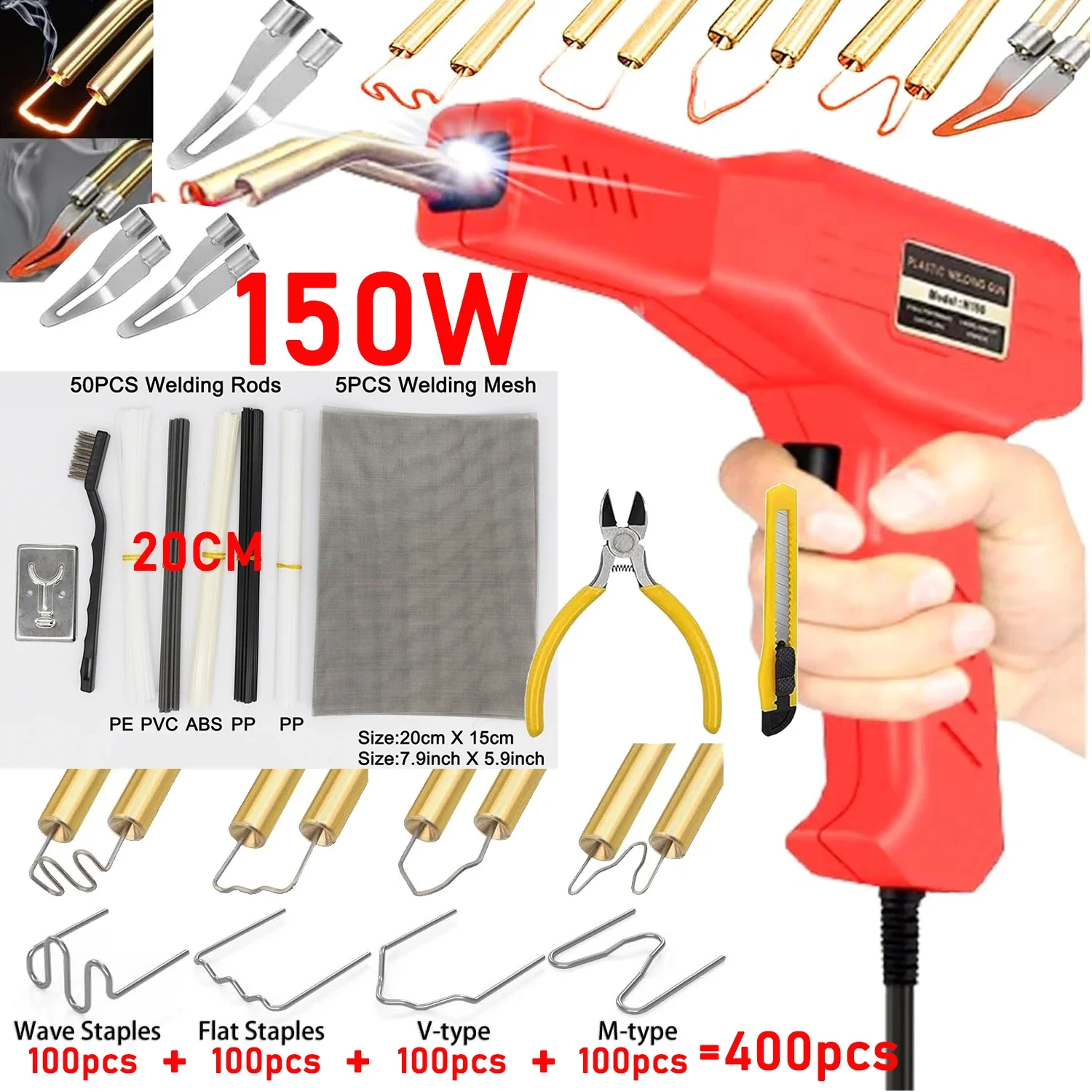 150W Upgraded Plastic Welder Plastic Welding Kit 400PCS Hot Stapler ...