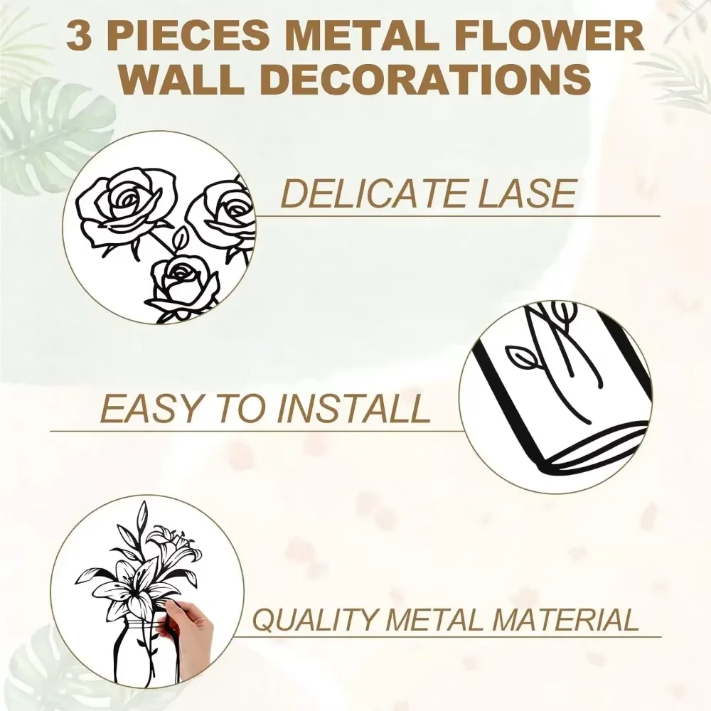 3-Piece Rose Metal Wall Art Set – OFFICE AND CLASSROOM