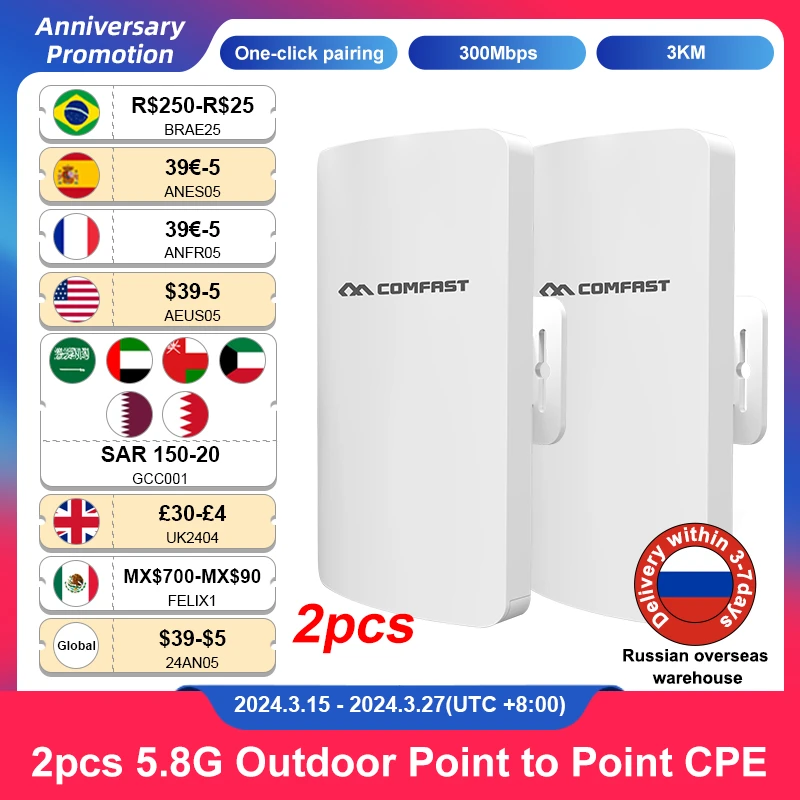 2pcs-CF-E113A-3KM-Long-Range-Outdoor-CPE-5GHz-300Mbps-Wireless-Repeater ...