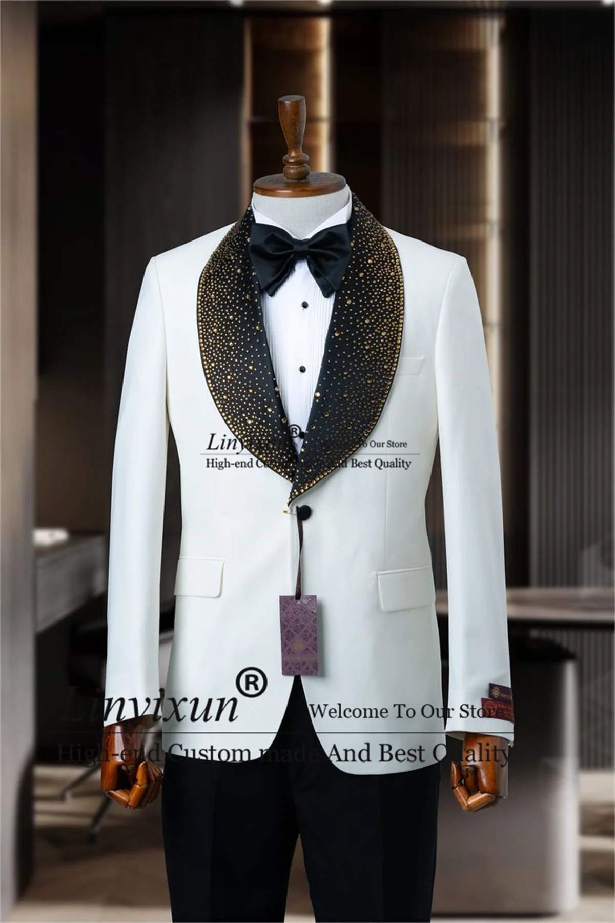 Formal White Men Suits With Beaded Crystal Wedding Groom Tuxedos 2 ...