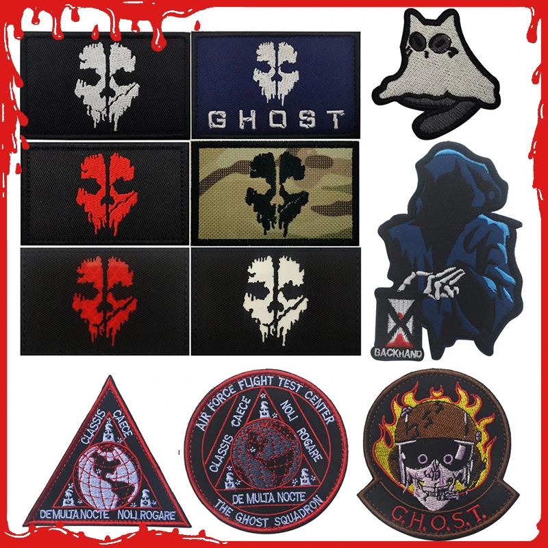 Hook-and-Loop-Patch-IR-Nightlight-Emblem-Mission-Call-Ghost-Mask-Embroidered-Cloth-Morale-Badge ...
