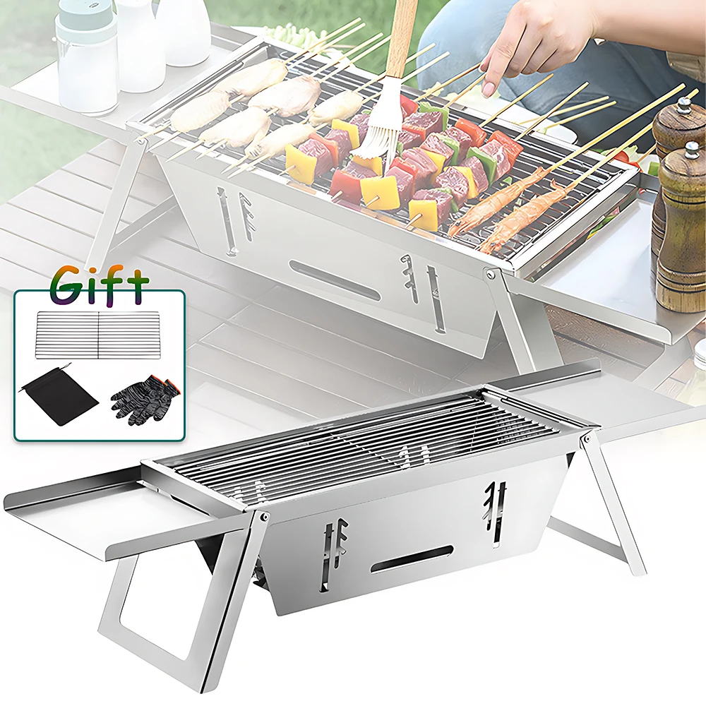 Stainless-Steel-Grill-Outdoor-Portable-Charcoal-Thickened-Barbecue ...