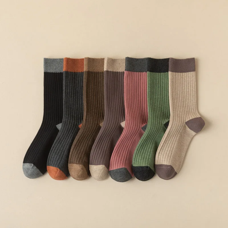 5-Pairs-Spring-And-Autumn-Women-Solid-Color-Versatile-Mid-Tube-Socks ...