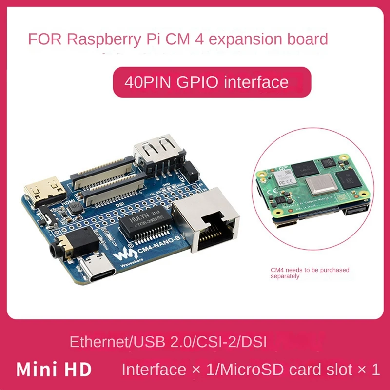 Waveshare Cm4 Expansion Board For Raspberry Pi Cm4-nano-b Rj45 Gigabit Ethernet 5v Power Supply ...