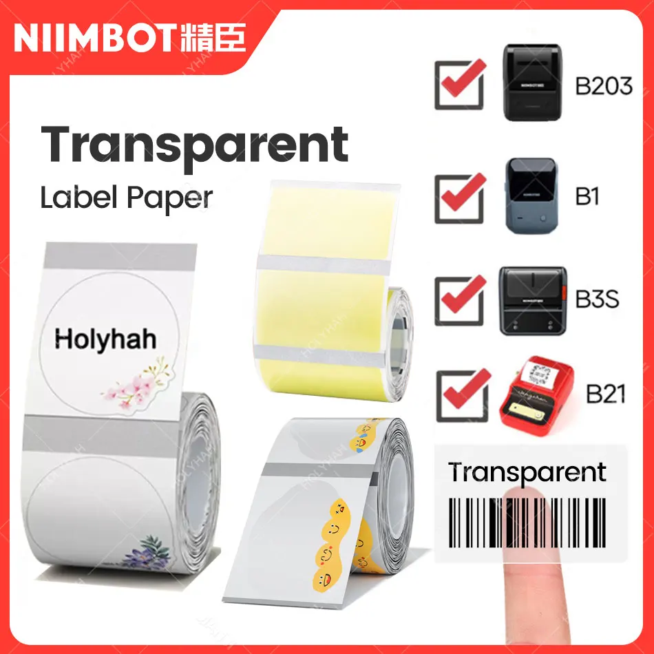 Niimbot-B21-B203-B3S-B1-Label-Printing-Paper-Transparent-Name-Sticker-Sticker-Waterproof-Cartoon ...