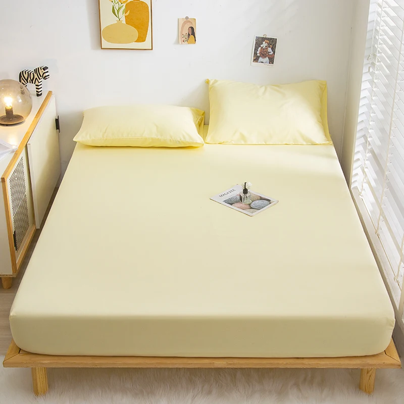 Solid-color-Fitted-Sheet-Mattress-Cover-Bed-Linen-With-Elastic-Band-Mattress-Protector-Pad-100 ...