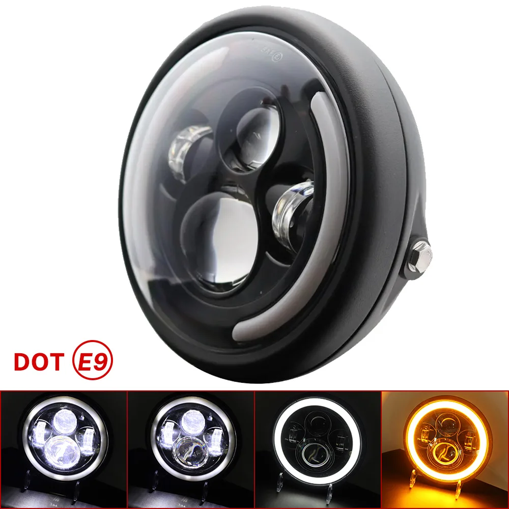 Universal-7-5-Round-Head-Light-for-Cafe-Racer-Bobber-Honda-7inch-LED ...