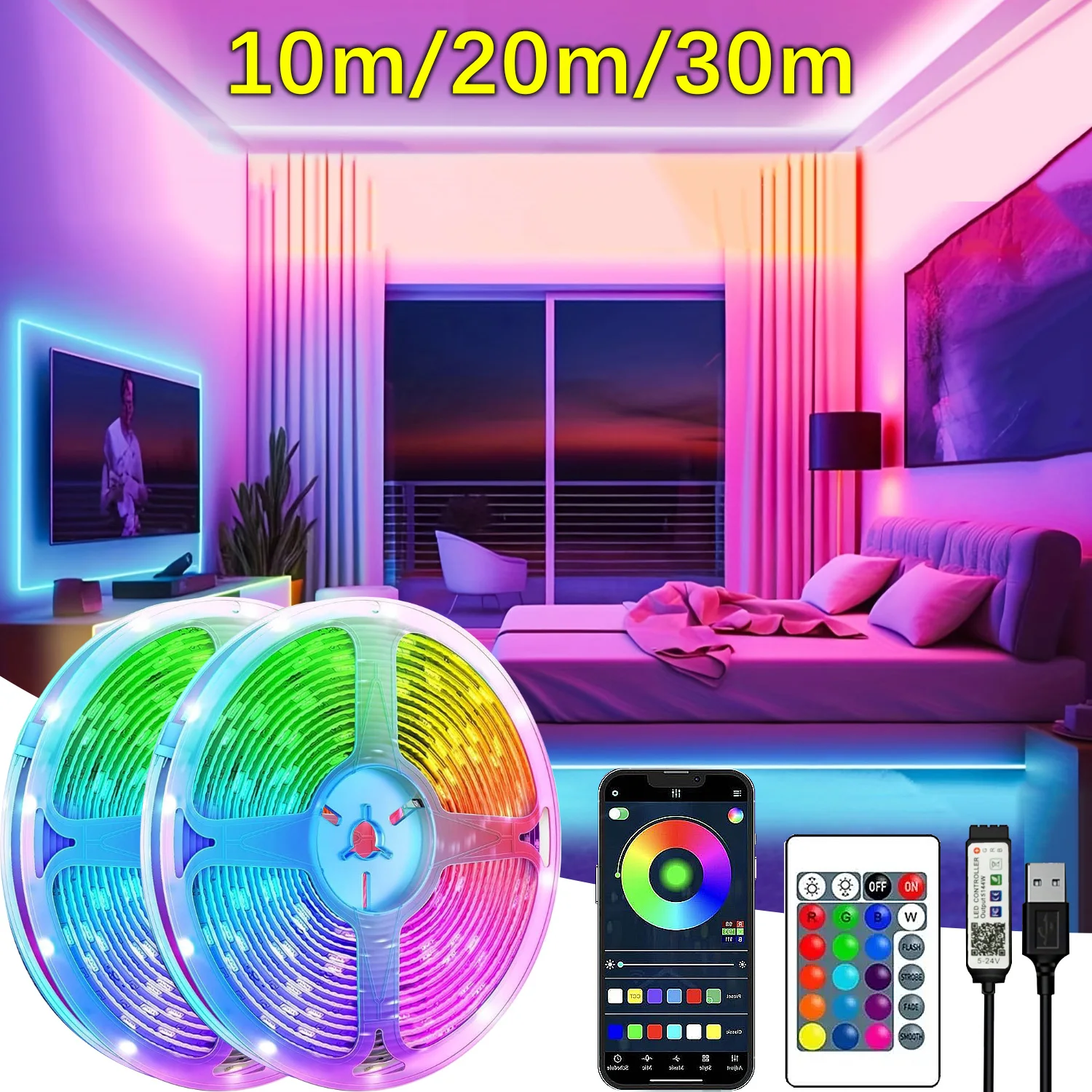 5V USB Led Lights for Room RGB Led Strip Lights 10m 20m 30m Flexible ...