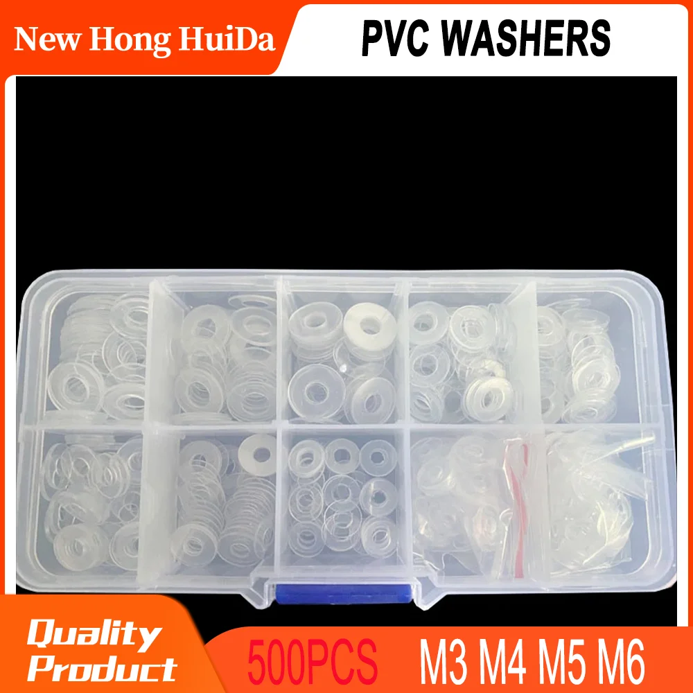 PVC 와셔 M3 M4 M5 M6 소프트 및 하드 플라스틱 가스켓, 투명 절연 플랫 패드, 나사 모음 키트, 500 개