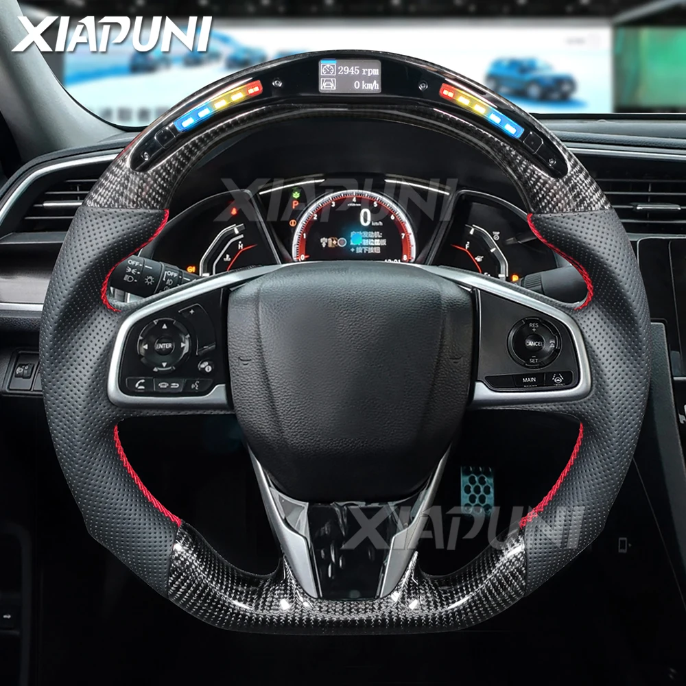 Custom LED Carbon Fiber Racing Steering Wheel for Honda Civic 2016-2023 ...