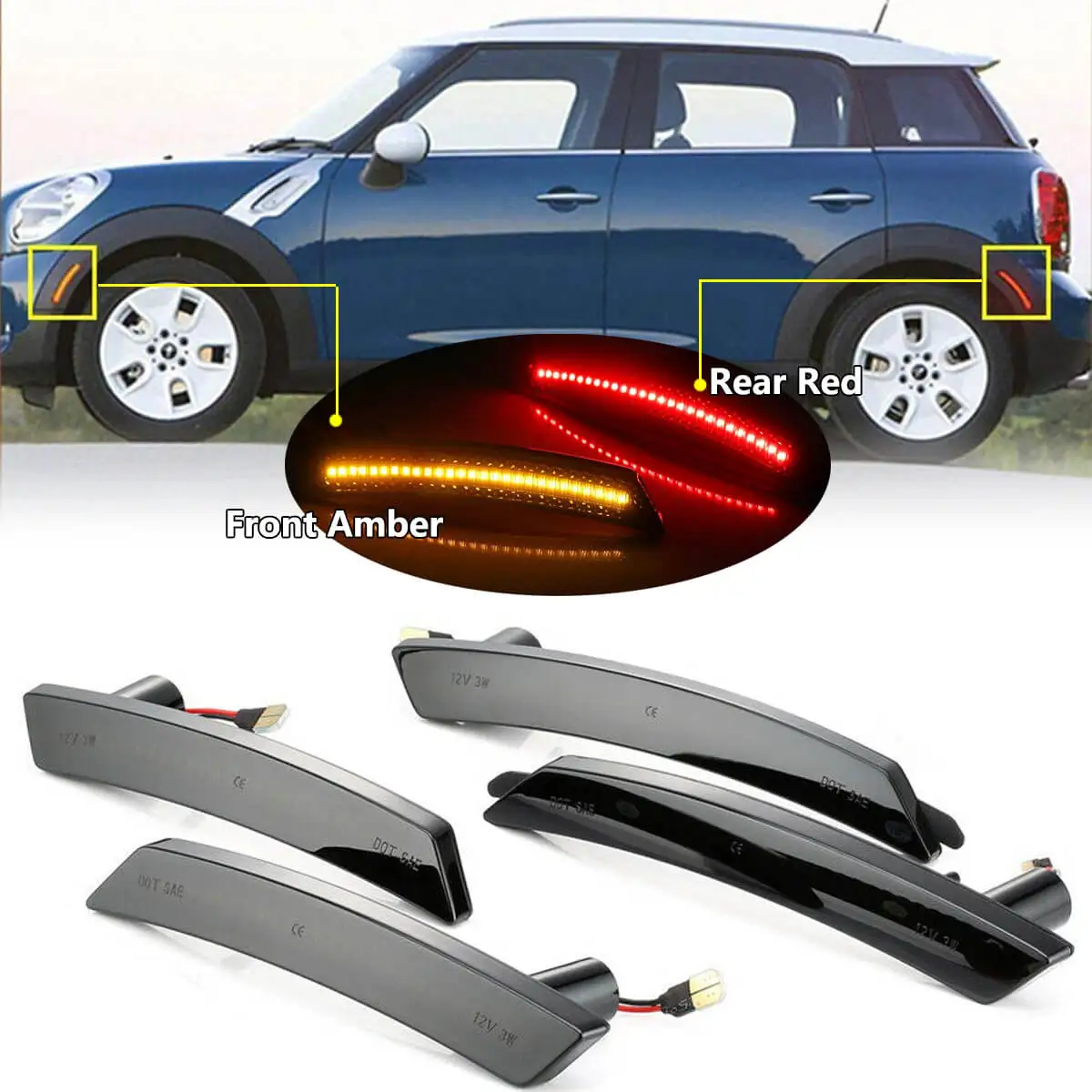 Front Rear LED Side Marker Lights Bumper Marker Lamp for 2008-2014 MINI Cooper R55 R56 R57 R58 ...